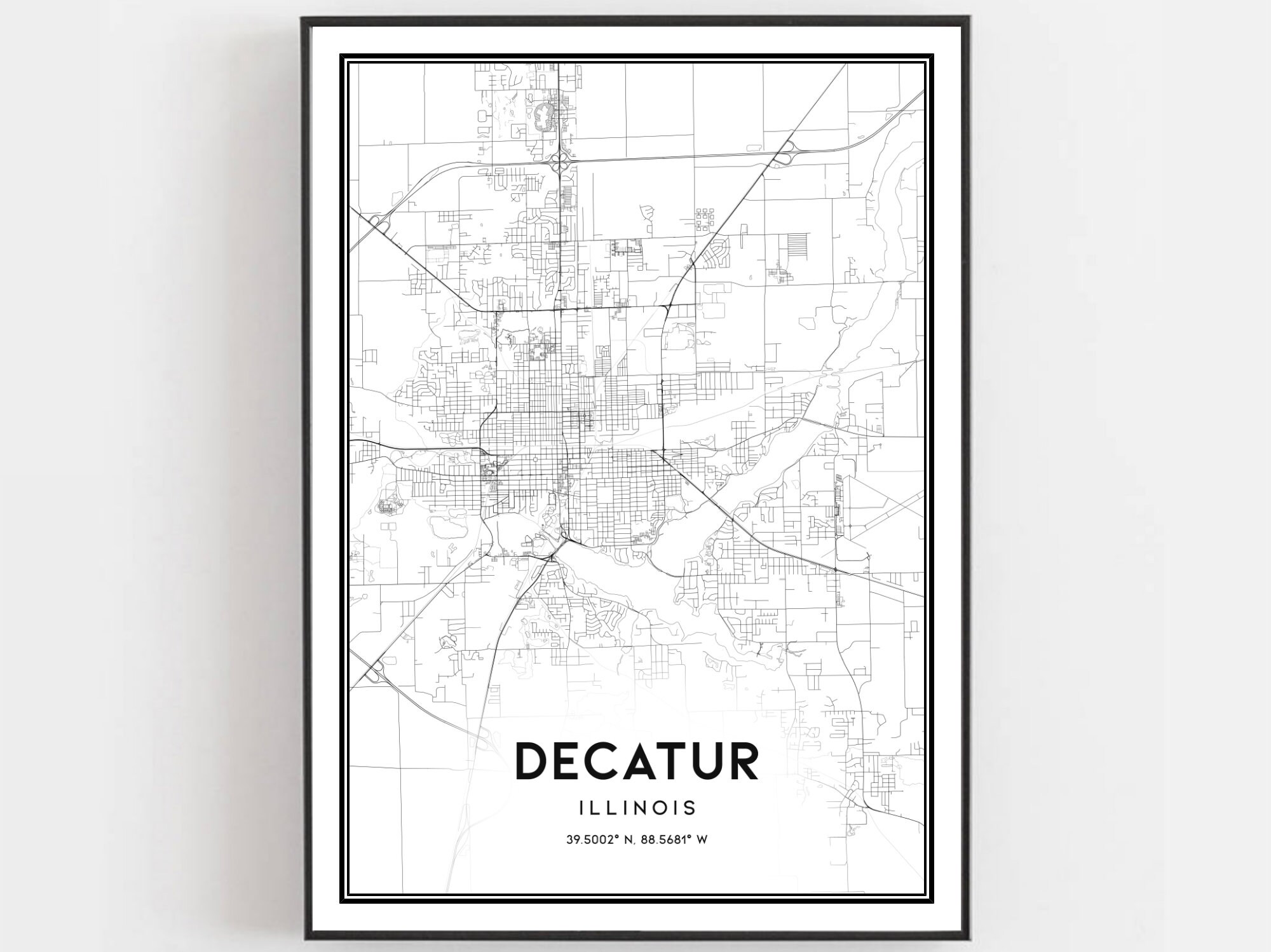 Decatur Map Print Decatur Map Poster Wall Art Il City Map - Etsy