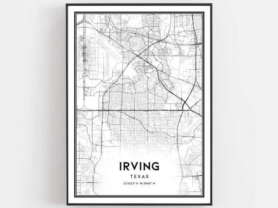 Irving Map Print Irving Map Poster Wall Art Tx City Map - Etsy