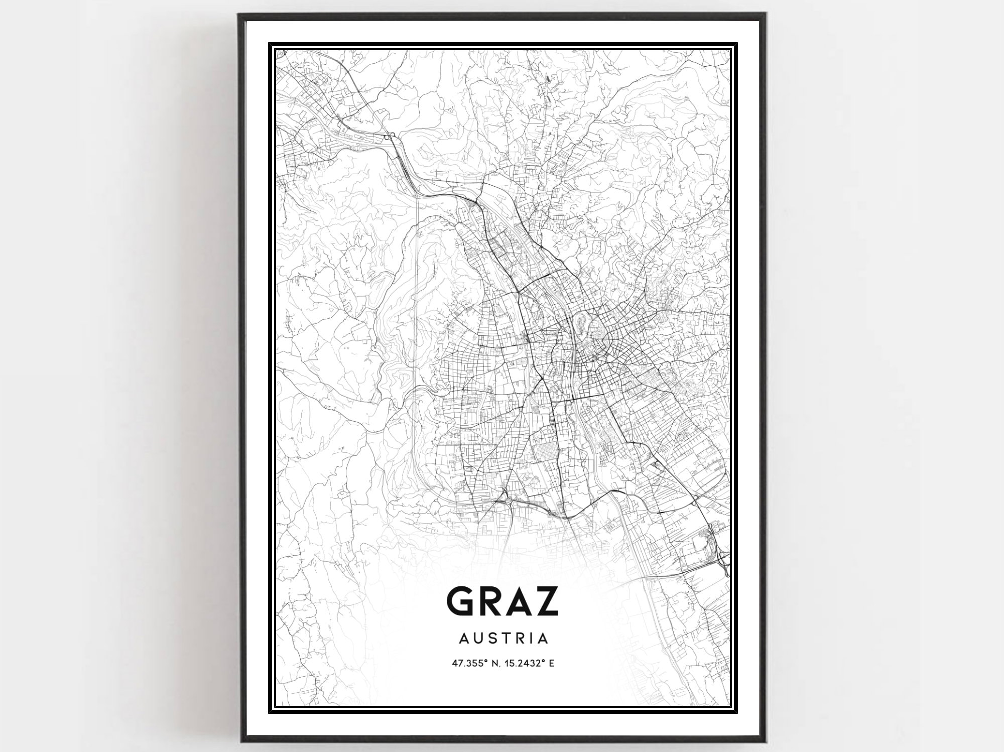 Graz Map Print, Graz Map Poster Wall Art, Graz City Map, Graz Print ...