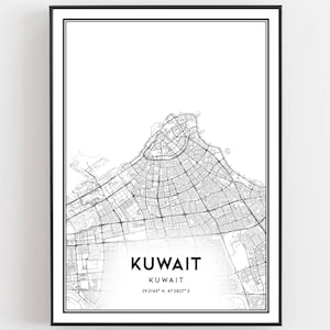 Kuwait Map Print, Kuwait Map Poster Wall Art, Kuwait City Map, Kuwait ...