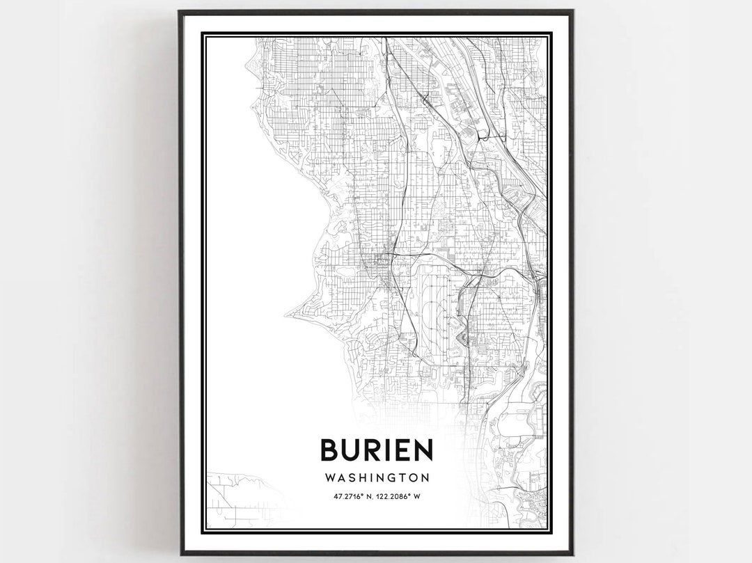 Burien Map Print, Burien Map Poster Wall Art, Wa City Map, Washington ...