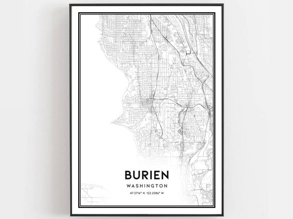 Burien Map Print Burien Map Poster Wall Art Wa City Map | Etsy
