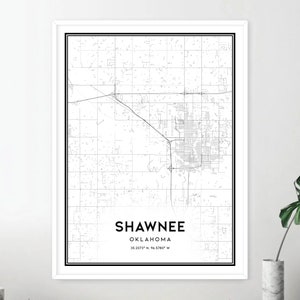 Shawnee Map Print, Shawnee Map Poster Wall Art, Ok City Map, Oklahoma ...