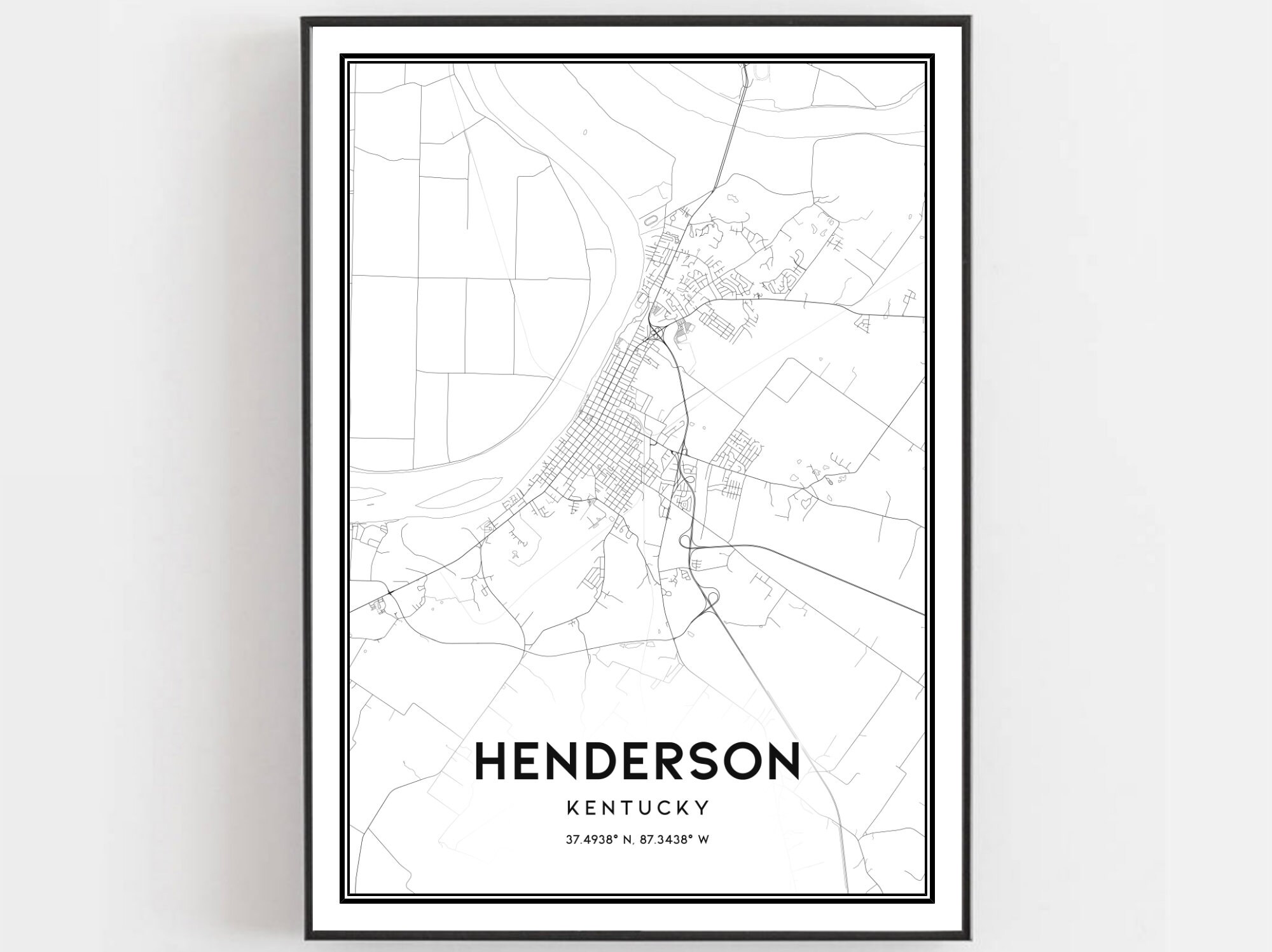 Henderson Map Print Henderson Map Poster Wall Art Ky City | Etsy