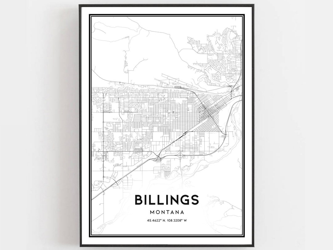 Billings Map Print, Billings Map Poster Wall Art, Mt City Map, Montana ...