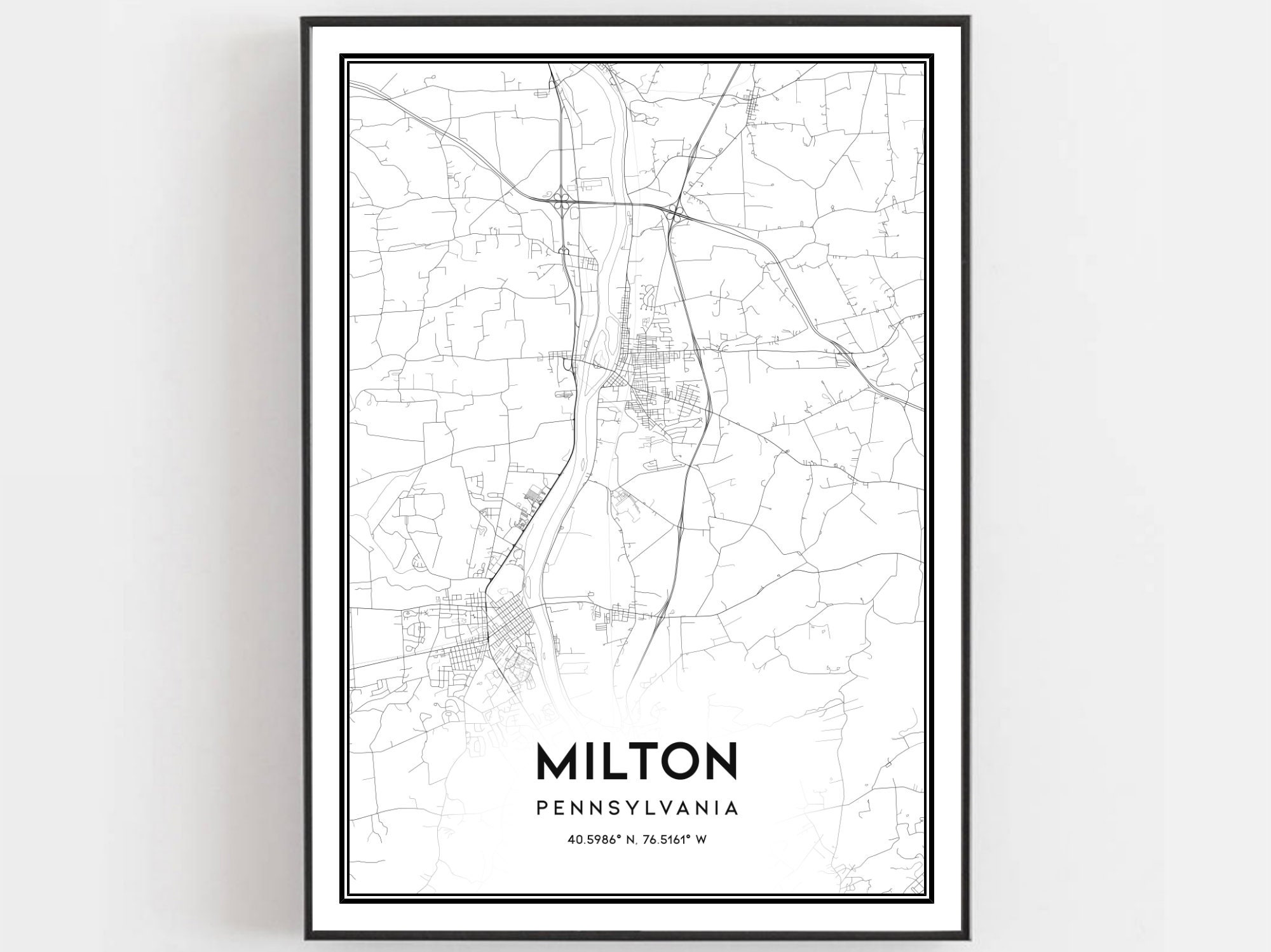 Milton Map Print Milton Map Poster Wall Art Pa City Map | Etsy