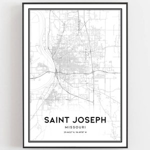 Saint Joseph Map Print, Saint Joseph Map Poster Wall Art, Mo City Map ...
