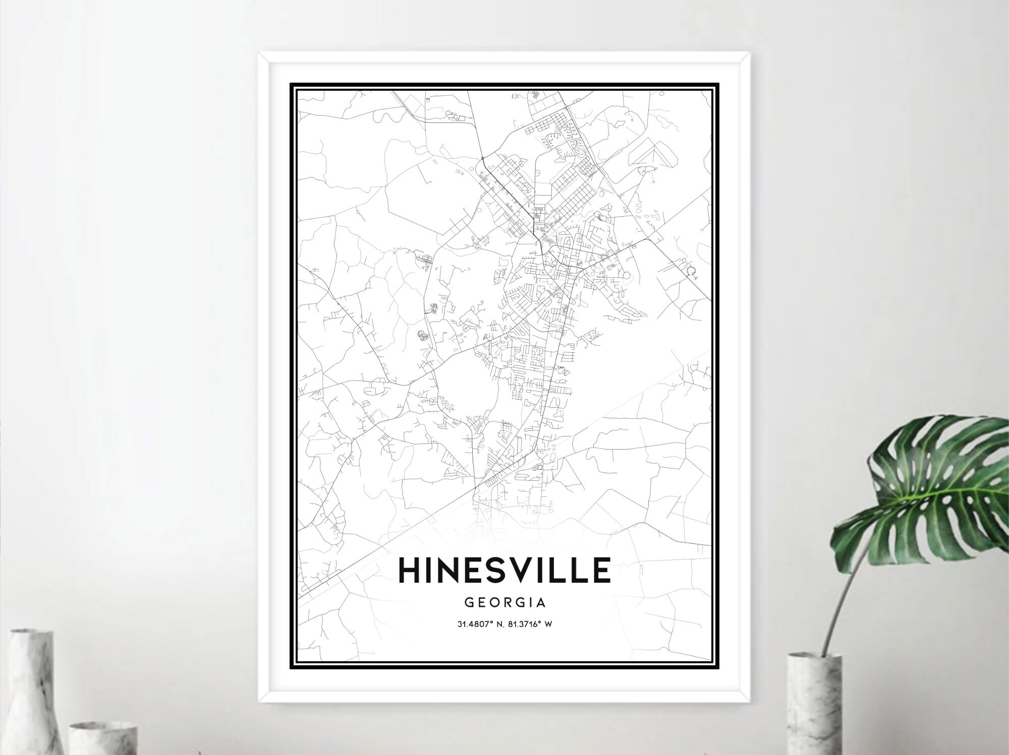 Hinesville Map Print Hinesville Map Poster Wall Art Ga City | Etsy