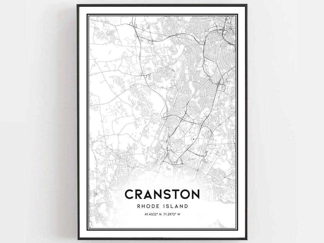 Cranston Map Print, Cranston Map Poster Wall Art, Ri City Map, Rhode ...