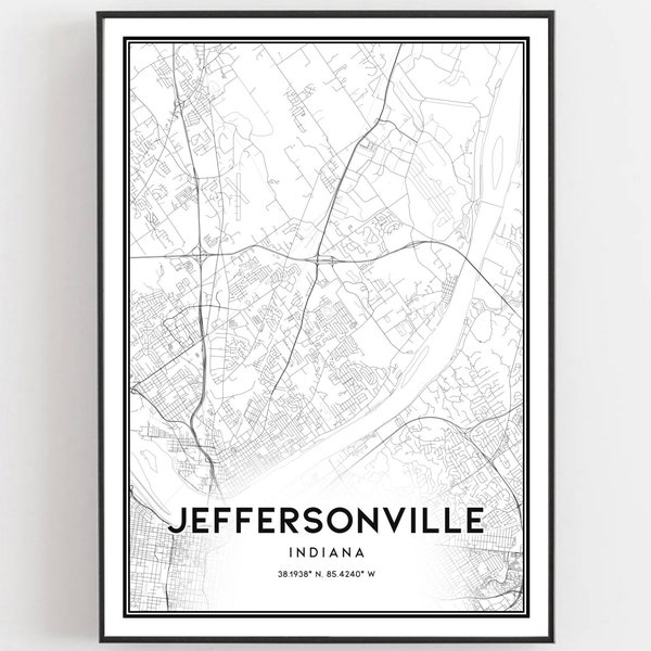 Street Map of Jeffersonville Indiana - Etsy Australia
