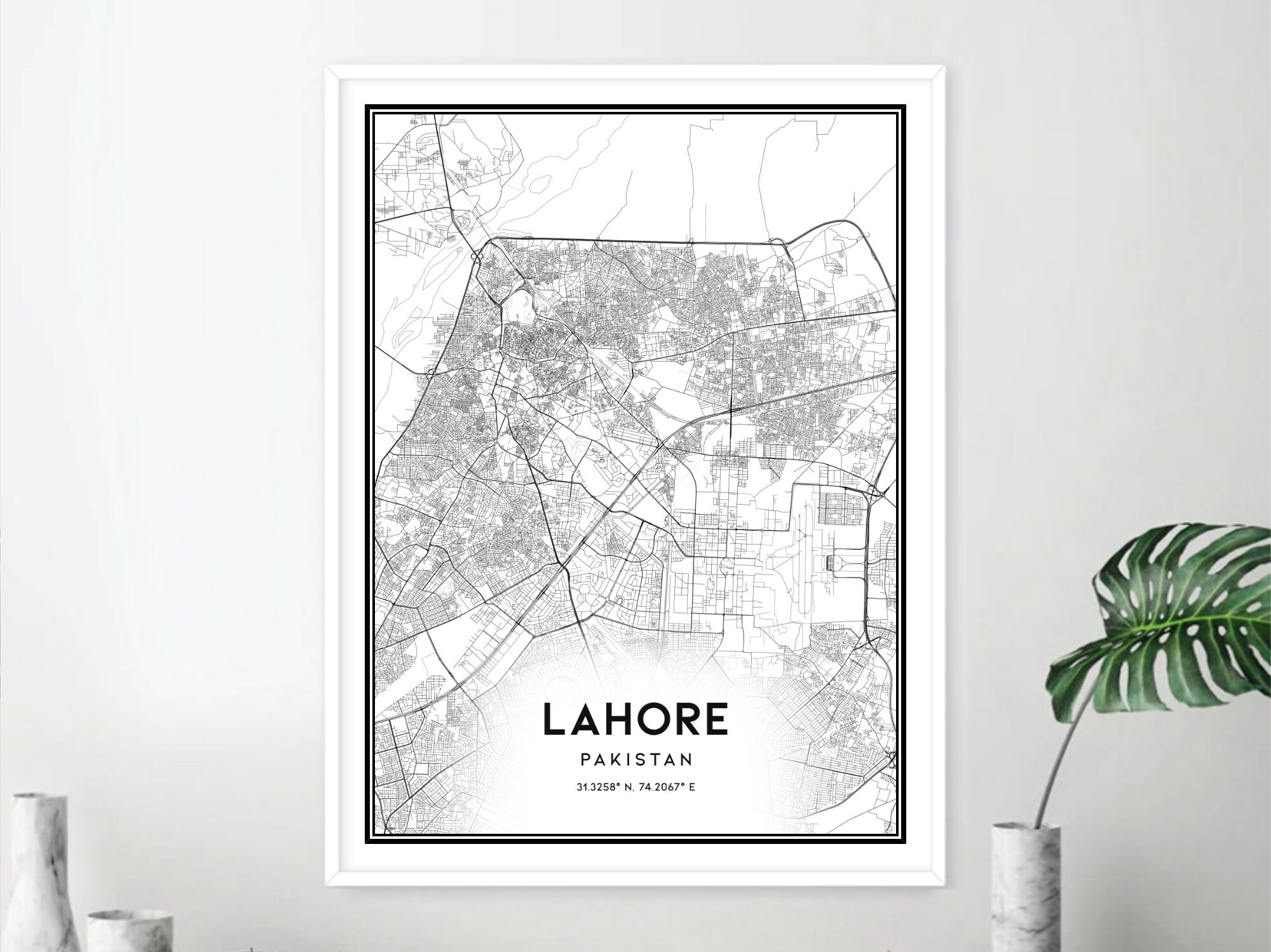Lahore Map Print, Lahore Map Poster Wall Art, Lahore City Map, Lahore ...