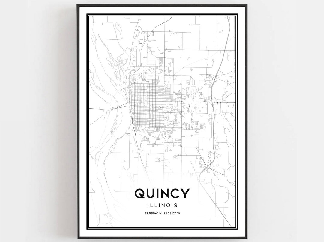 Quincy Map Print, Quincy Map Poster Wall Art, Il City Map, Illinois ...