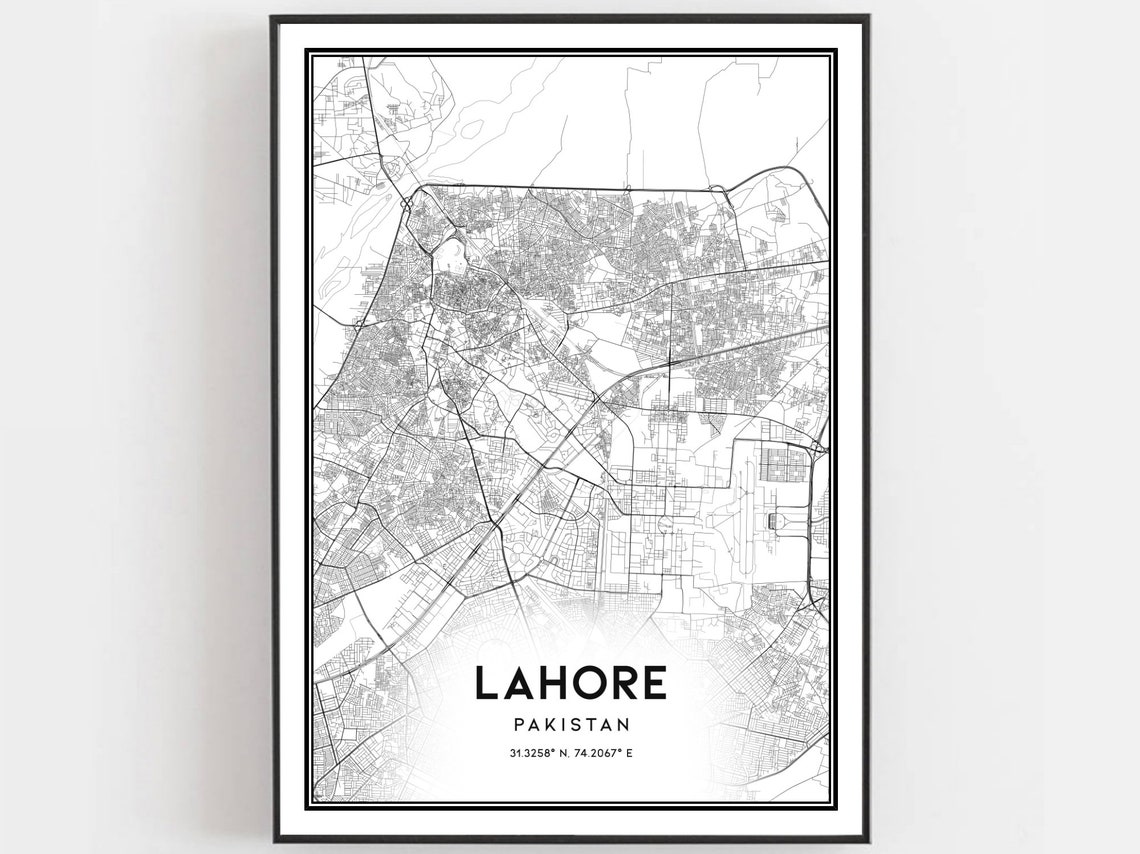 Lahore Map Print, Lahore Map Poster Wall Art, Lahore City Map, Lahore ...