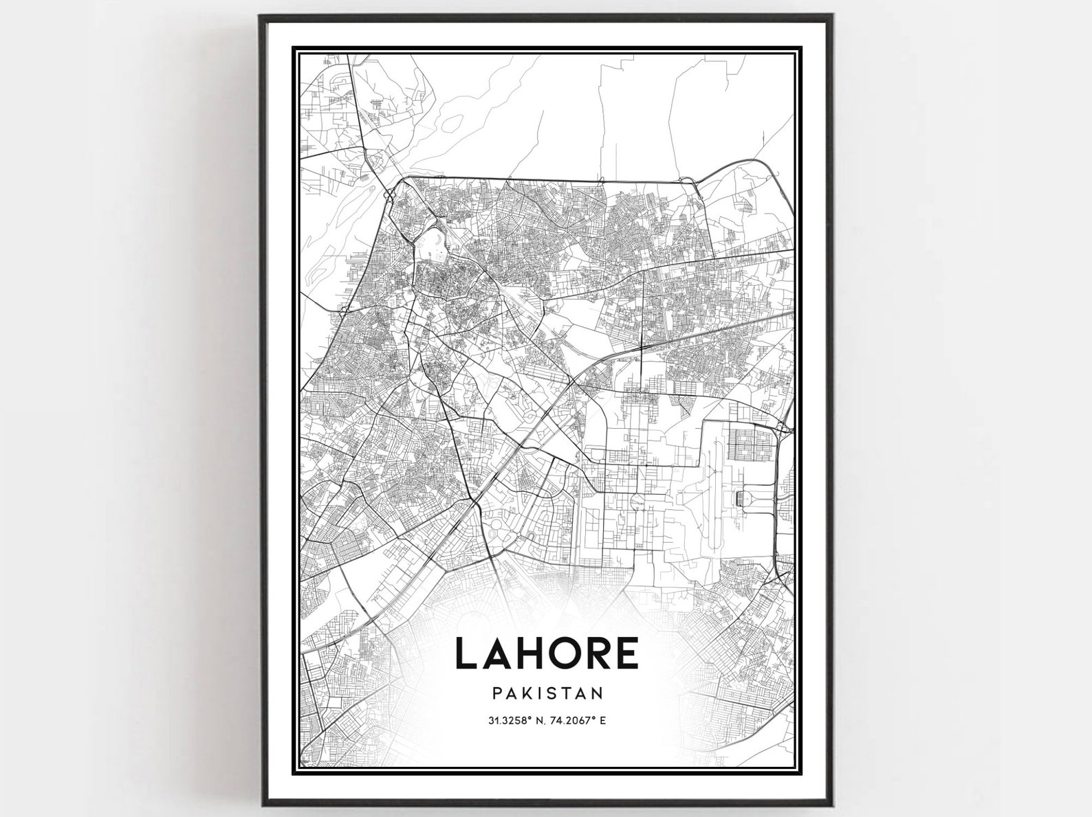 Lahore Map Print, Lahore Map Poster Wall Art, Lahore City Map, Lahore ...