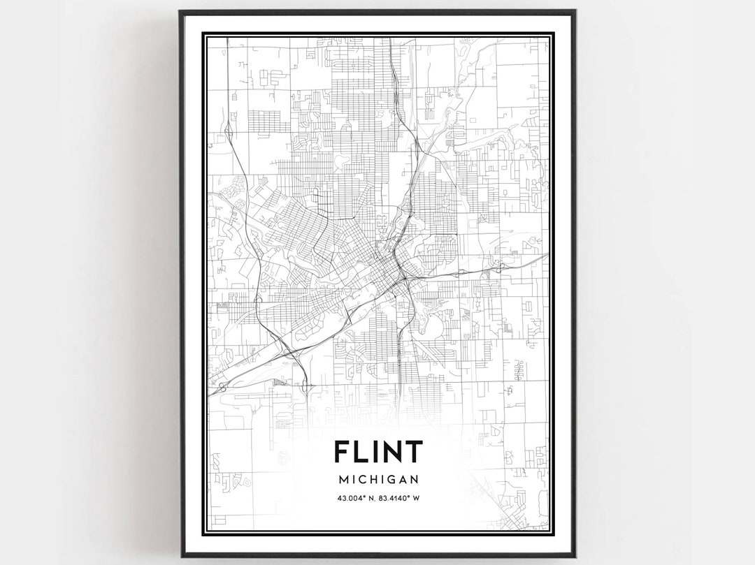 Flint Map Print, Flint Map Poster Wall Art, Mi City Map, Michigan Print ...