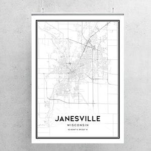 Janesville Map Print, Janesville Map Poster Wall Art, Wi City Map ...