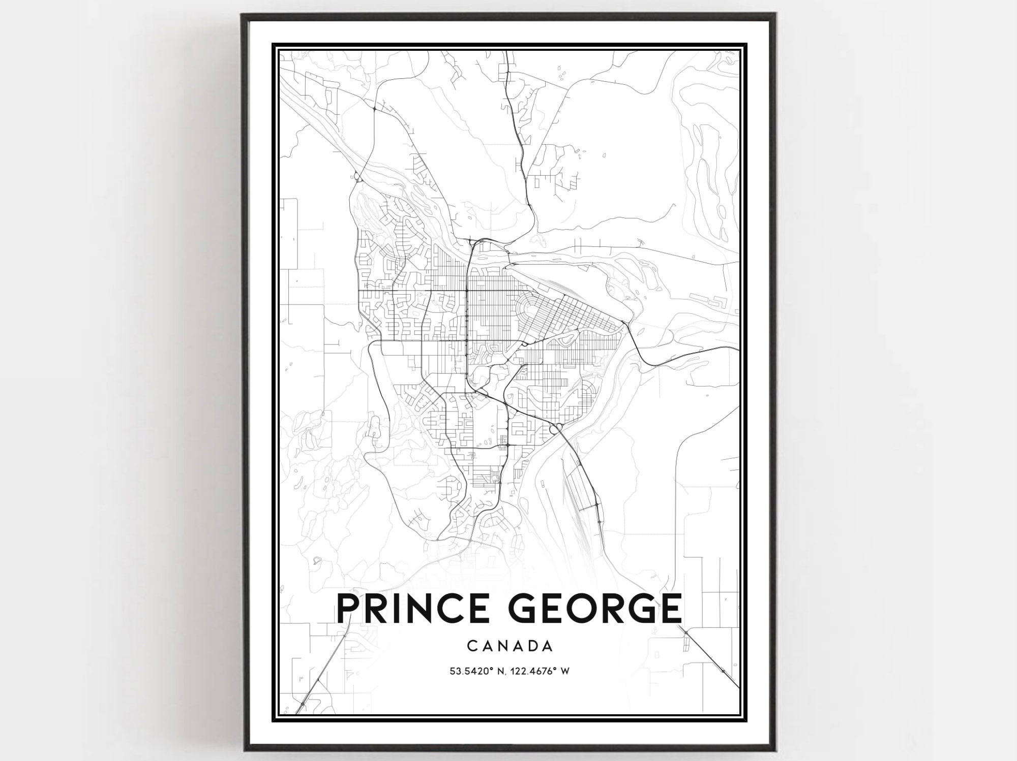 Prince George Map Print Prince George Map Poster Wall Art | Etsy
