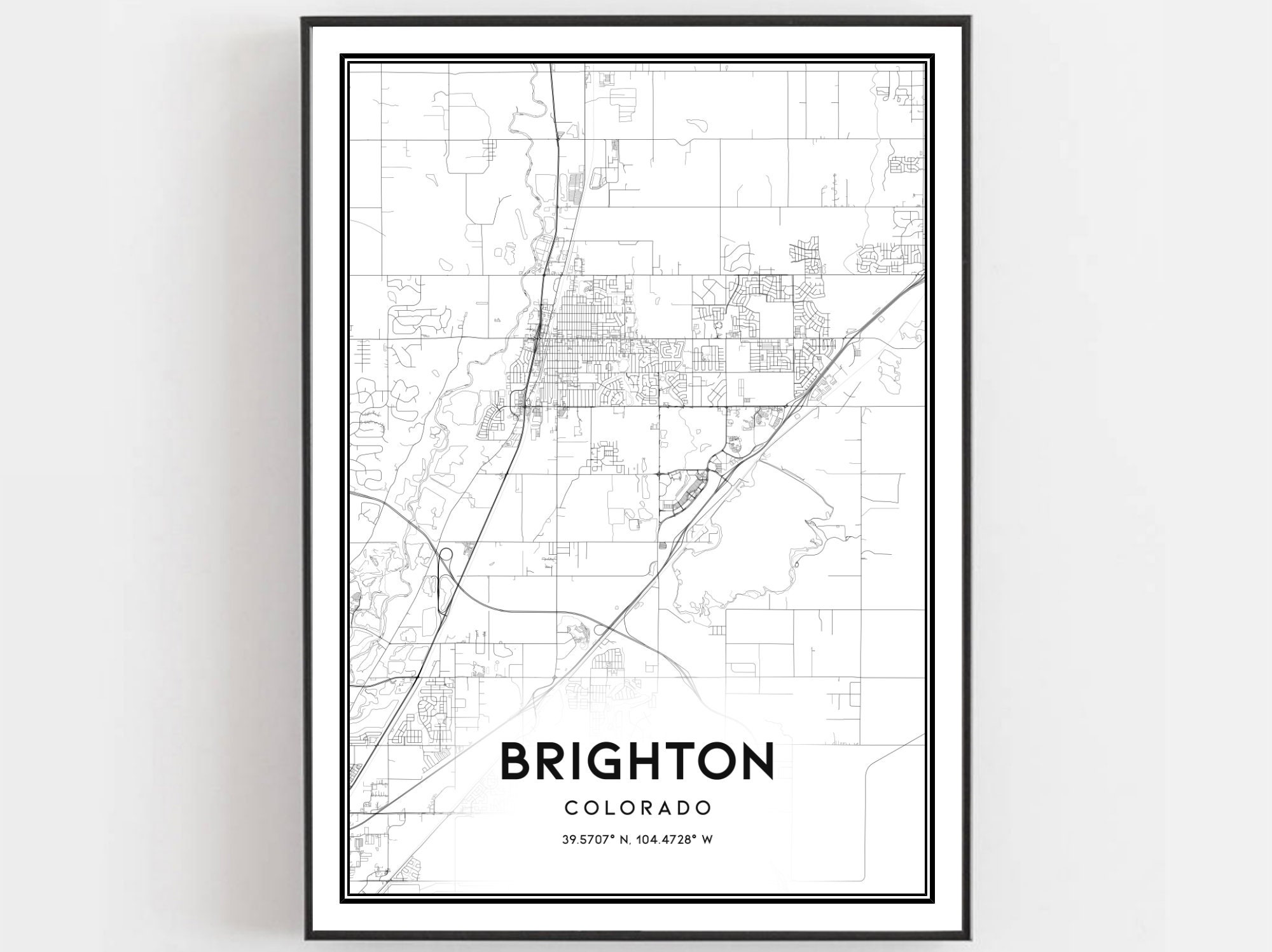 Brighton Map Print, Brighton Map Poster Wall Art, Co City Map, Colorado ...