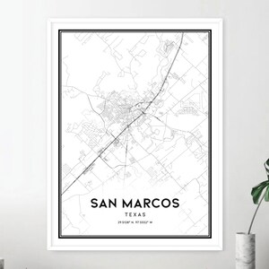 San Marcos Map Print, San Marcos Map Poster Wall Art, Tx City Map ...