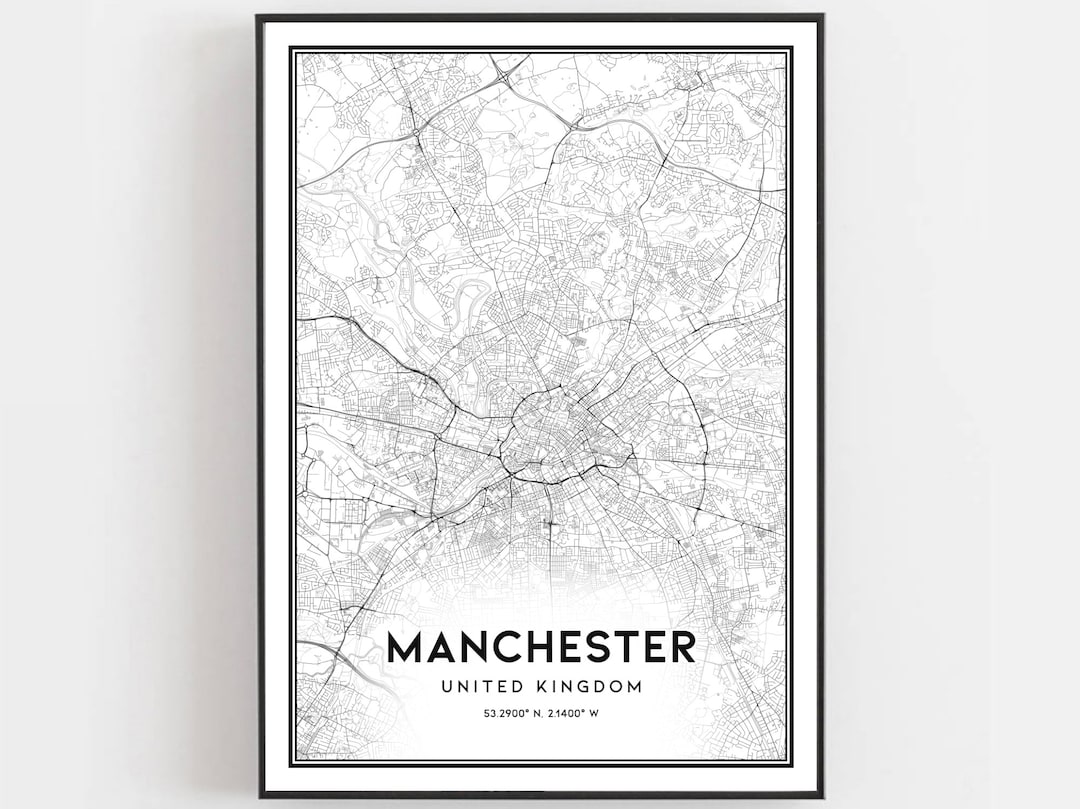 Manchester Map Print, Manchester Map Poster Wall Art, Manchester City ...