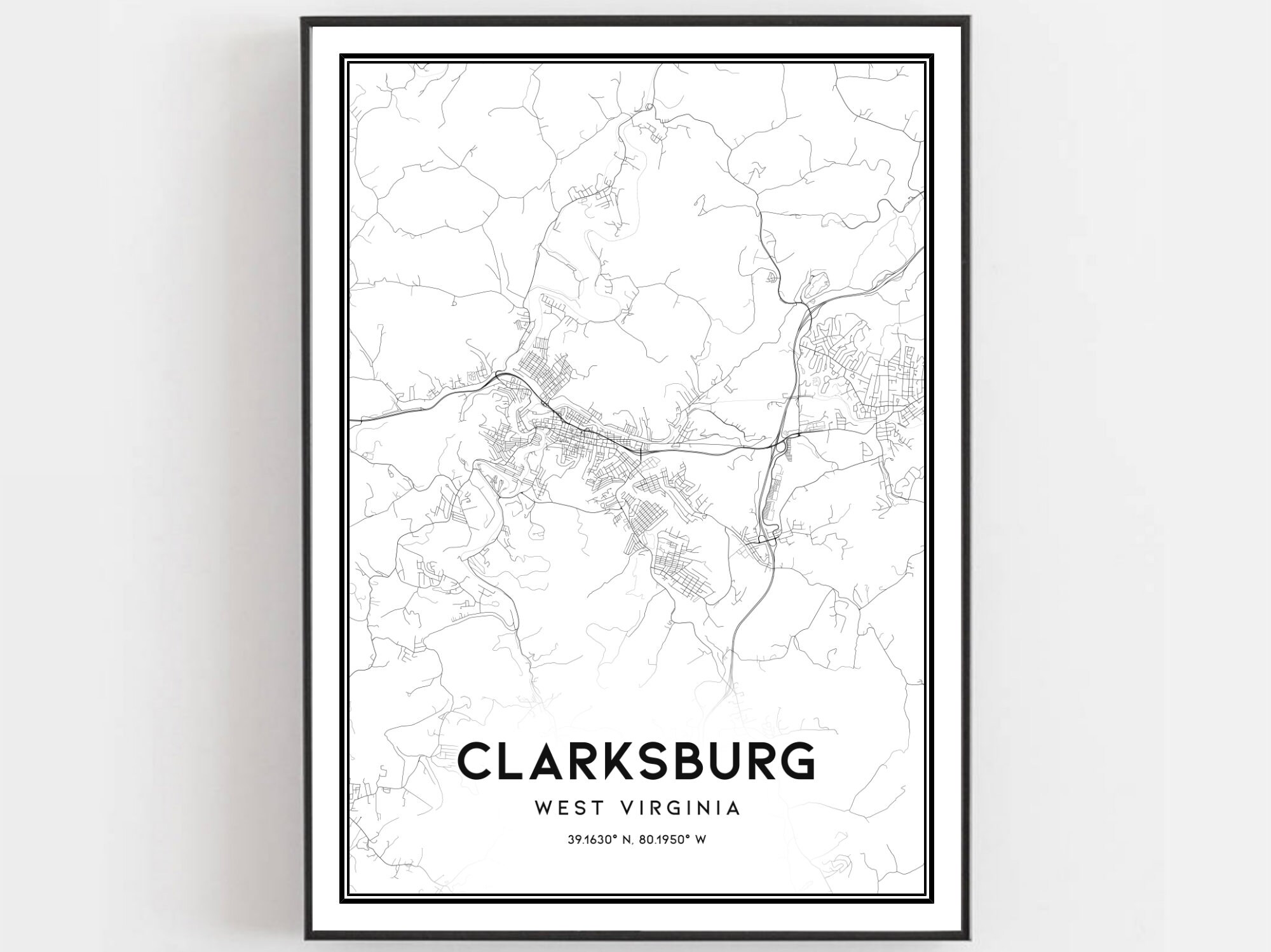 Clarksburg Map Print Clarksburg Map Poster Wall Art Va City - Etsy