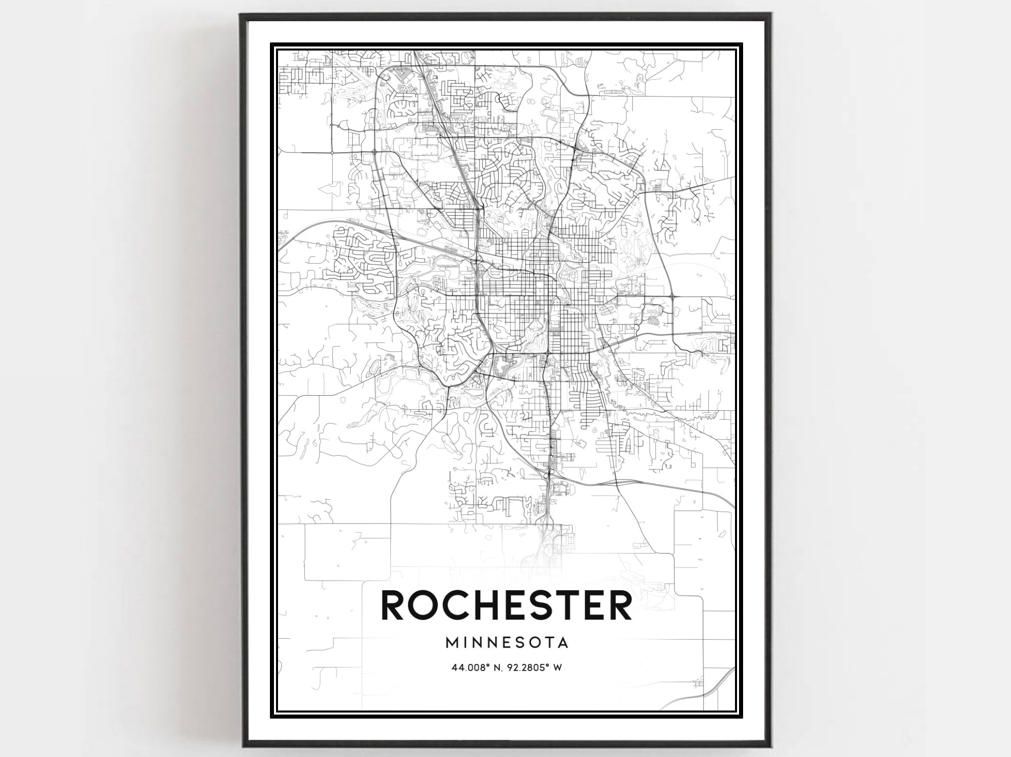 Rochester Map Print Rochester Map Poster Wall Art Mn City - Etsy