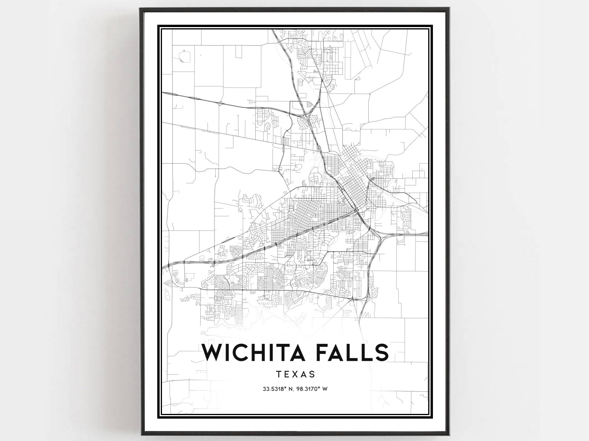 Wichita Falls Map Print Wichita Falls Map Poster Wall Art Tx - Etsy