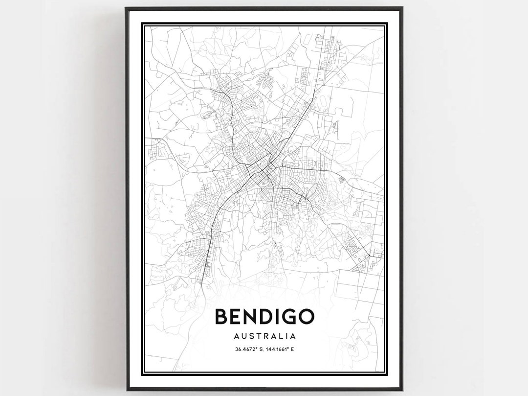 Bendigo Map Print, Bendigo Map Poster Wall Art, Bendigo City Map ...