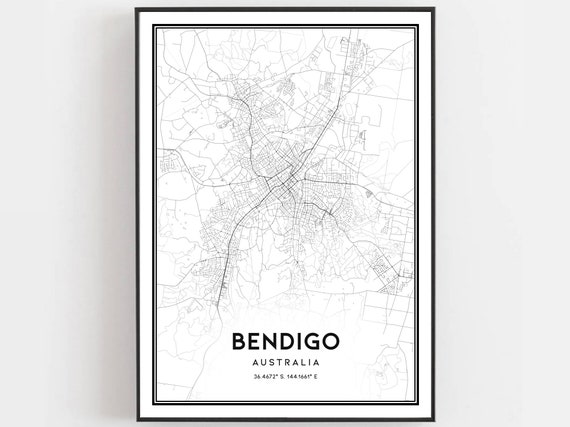 Bendigo Map Print Bendigo Map Poster Wall Art Bendigo City | Etsy