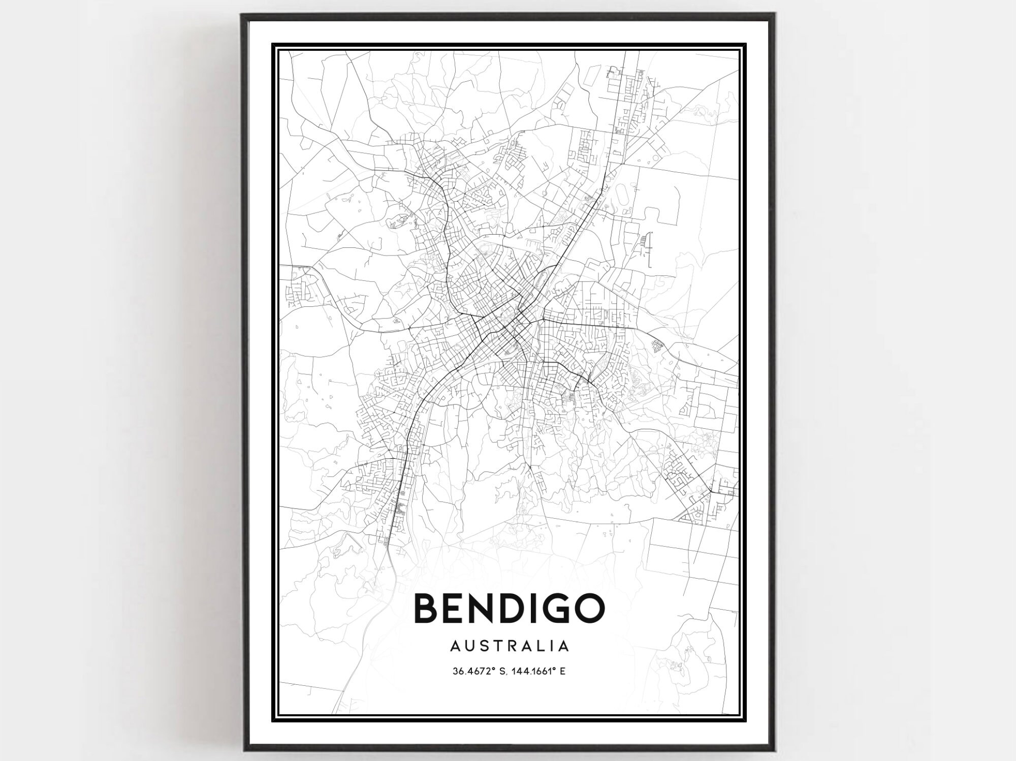 Bendigo Map Print Bendigo Map Poster Wall Art Bendigo City | Etsy