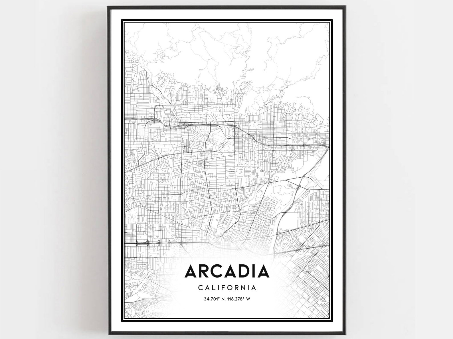 Arcadia Map Print Arcadia Map Poster Wall Art Ca City Map | Etsy