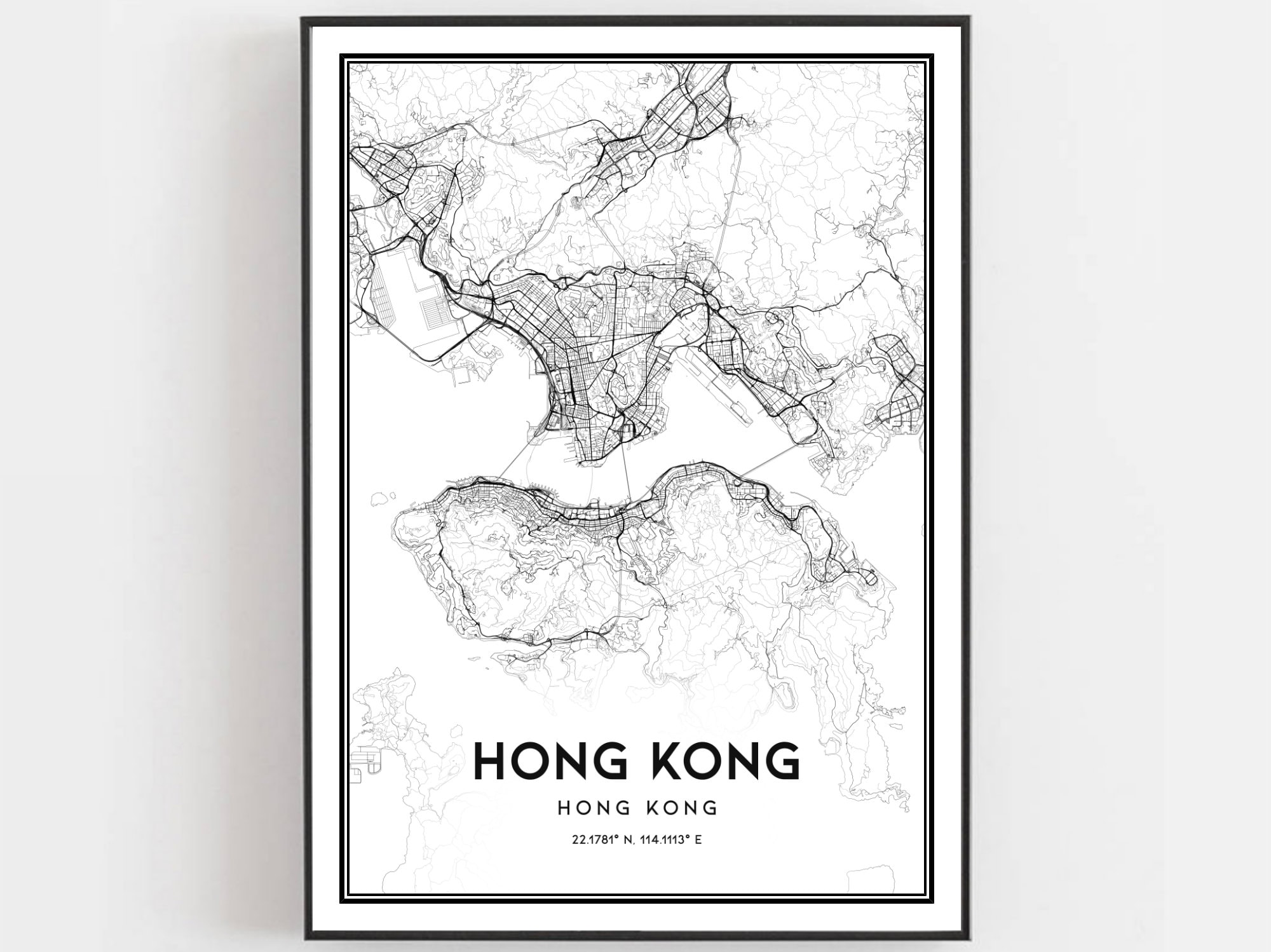 Hong Kong Map Print, Hong Kong Map Poster Wall Art, Hong Kong City Map ...