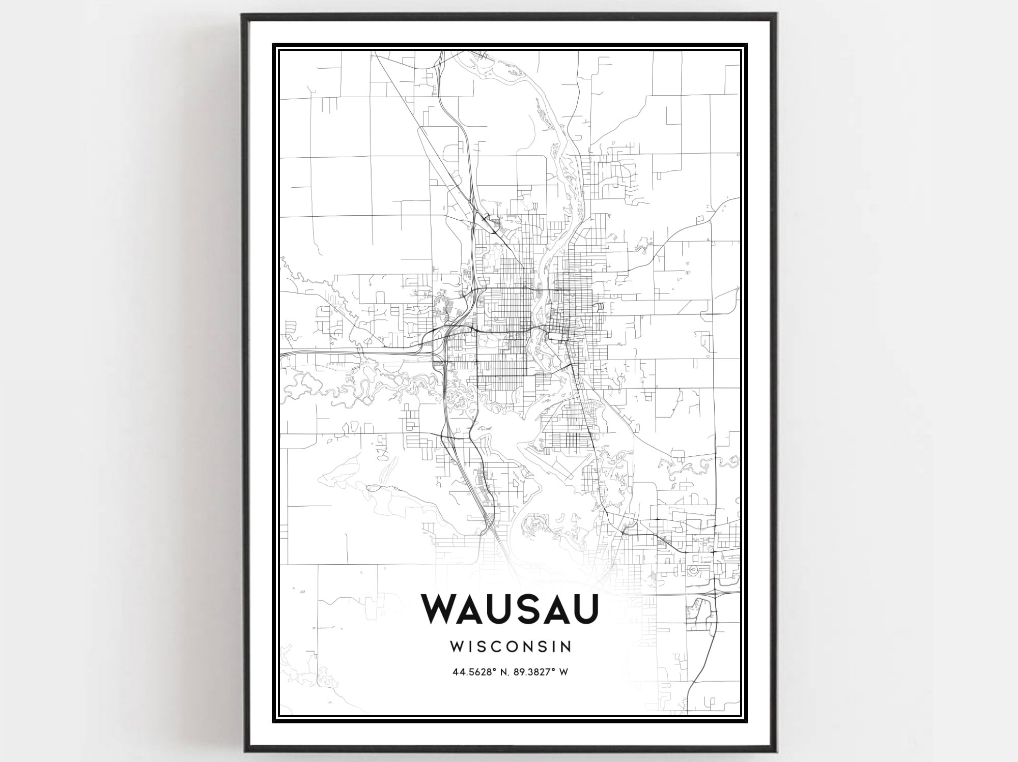 Wausau Map Print, Wausau Map Poster Wall Art, Wi City Map, Wisconsin ...
