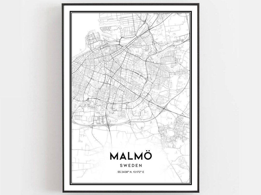 Malmö Karte Druck, Malmö Karte Poster Wandkunst, Malmö Stadt karte ...