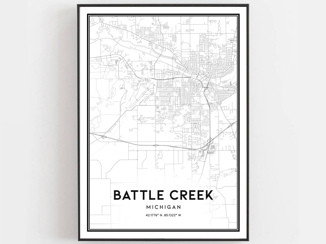 Battle Creek Map Print, Battle Creek Map Poster Wall Art, Mi City Map ...