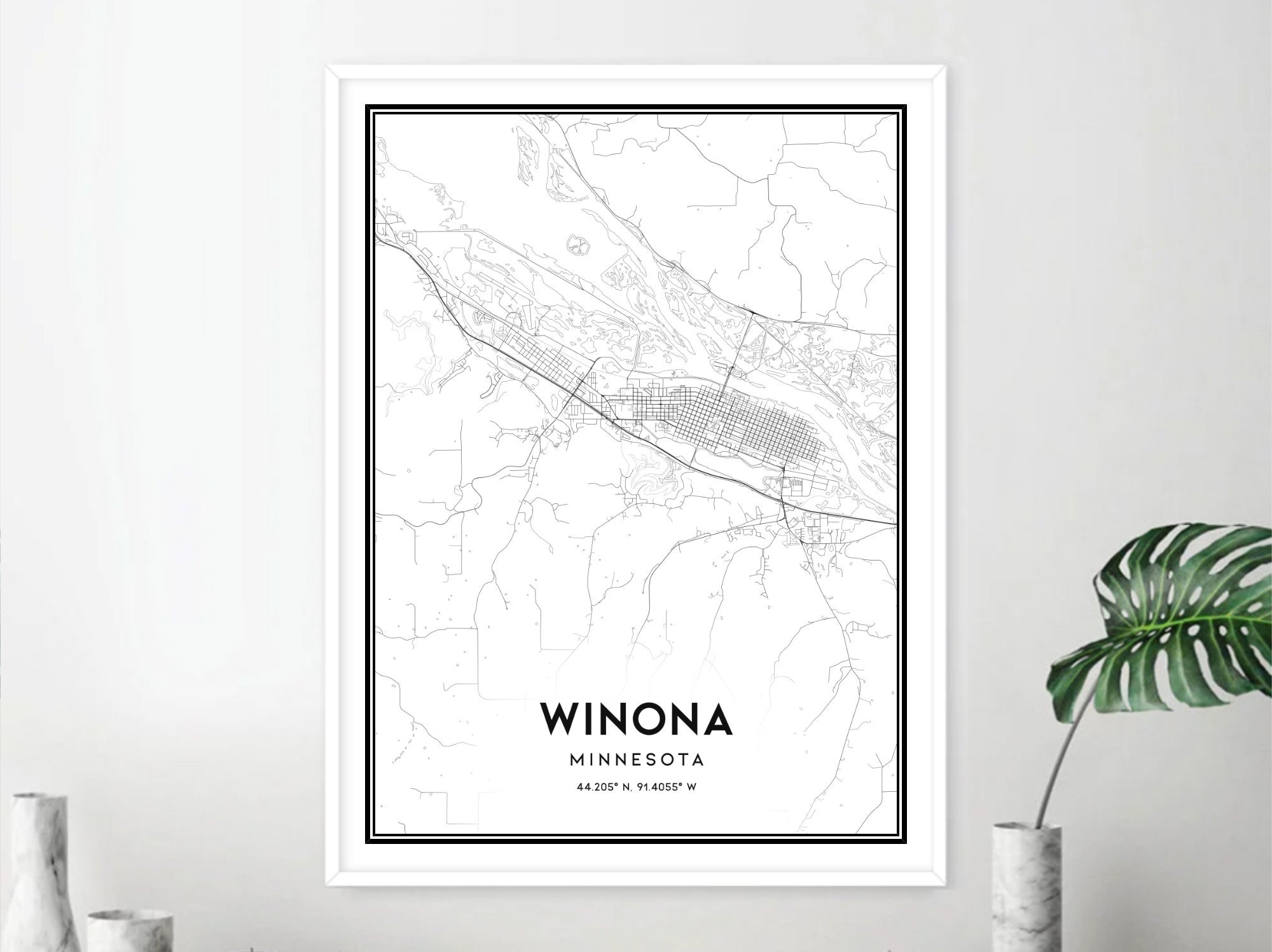 Winona Map Print Winona Map Poster Wall Art Mn City Map | Etsy