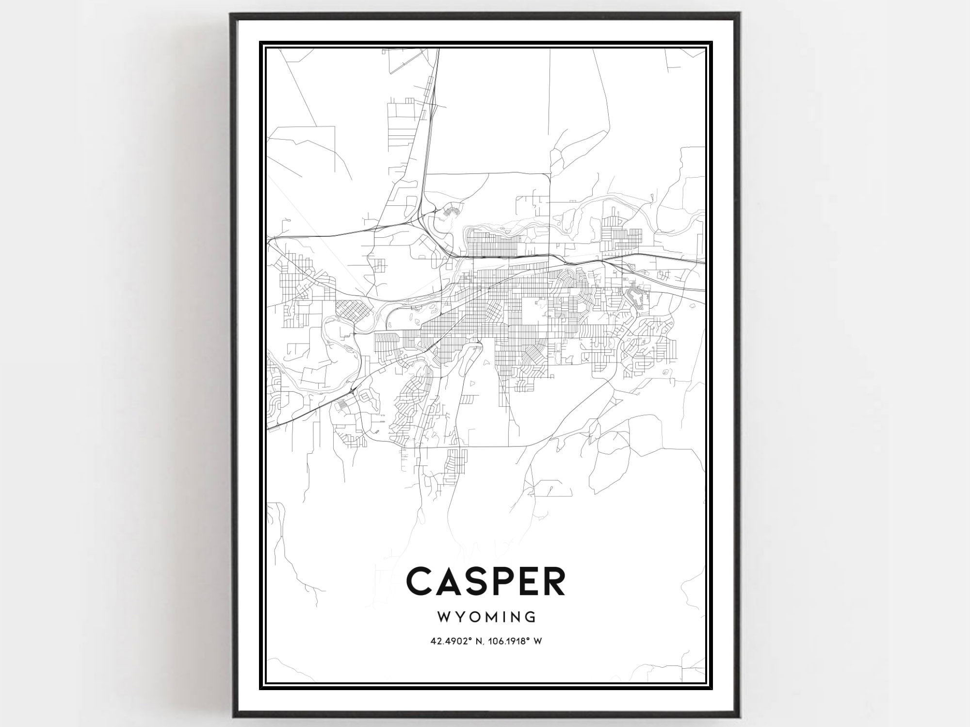 Casper Map Print Casper Map Poster Wall Art Wy City Map - Etsy