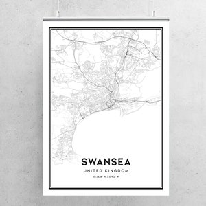 Swansea Map Print, Swansea Map Poster Wall Art, Swansea City Map ...