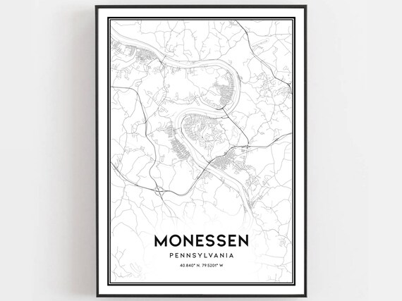 Monessen Map Print Monessen Map Poster Wall Art Pa City | Etsy
