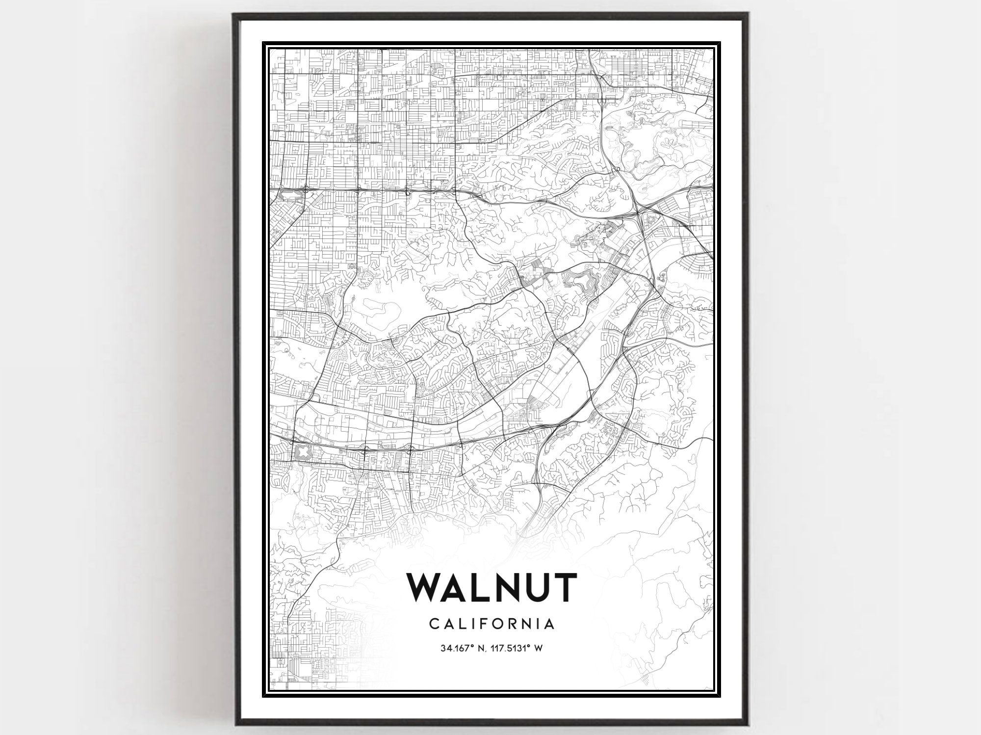 Walnut Map Print Walnut Map Poster Wall Art Ca City Map - Etsy