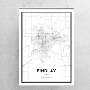 Findlay Map Print, Findlay Map Poster Wall Art, Oh City Map, Ohio Print ...