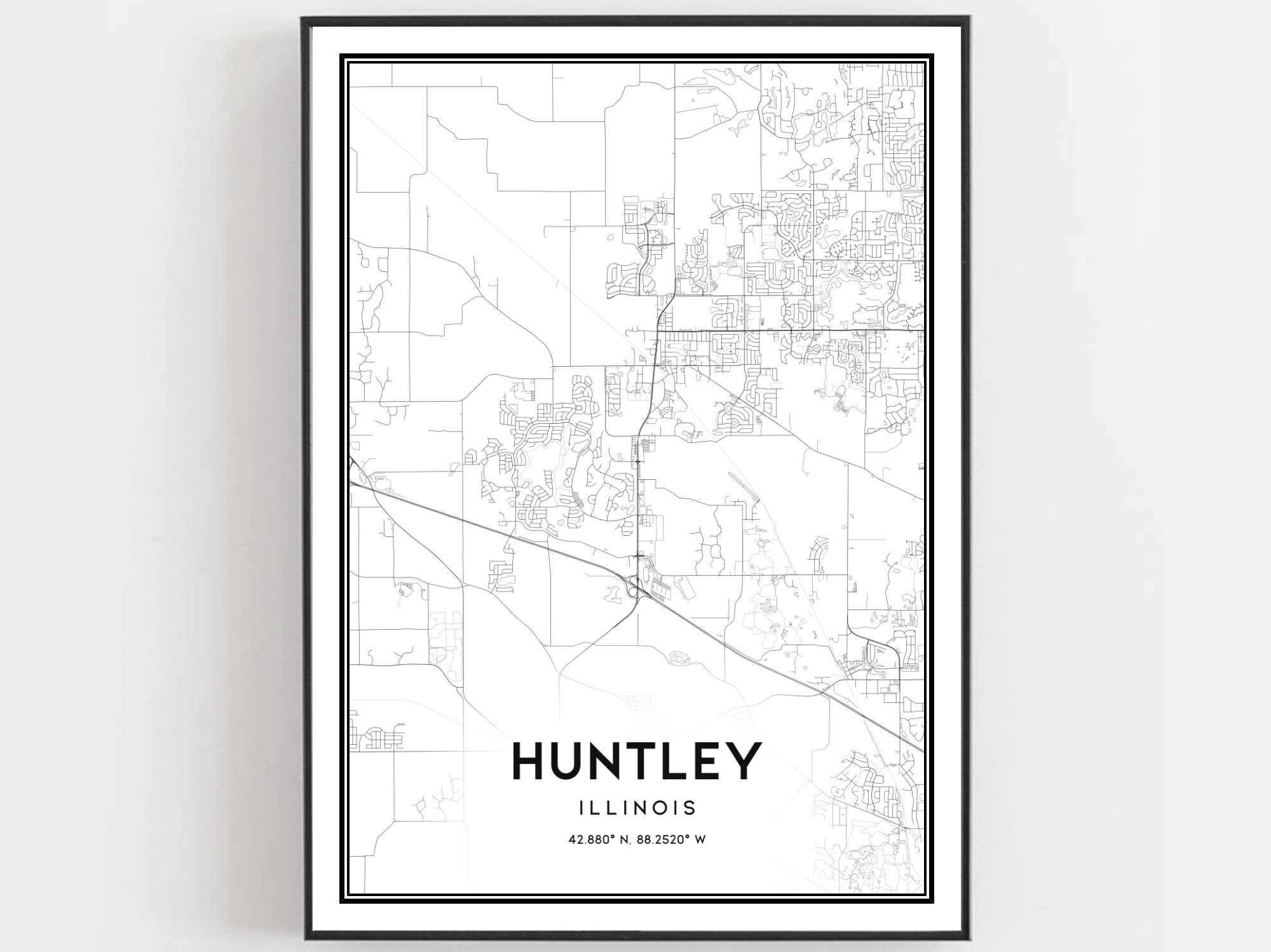 Huntley Map Print Huntley Map Poster Wall Art Il City Map | Etsy