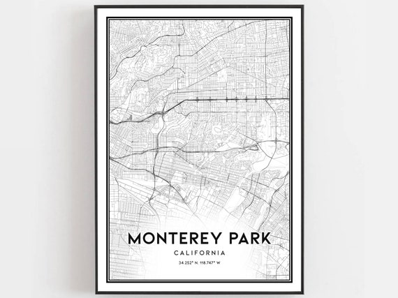 Home & Living Wall Décor Monterey Park art map Monterey Park city map ...