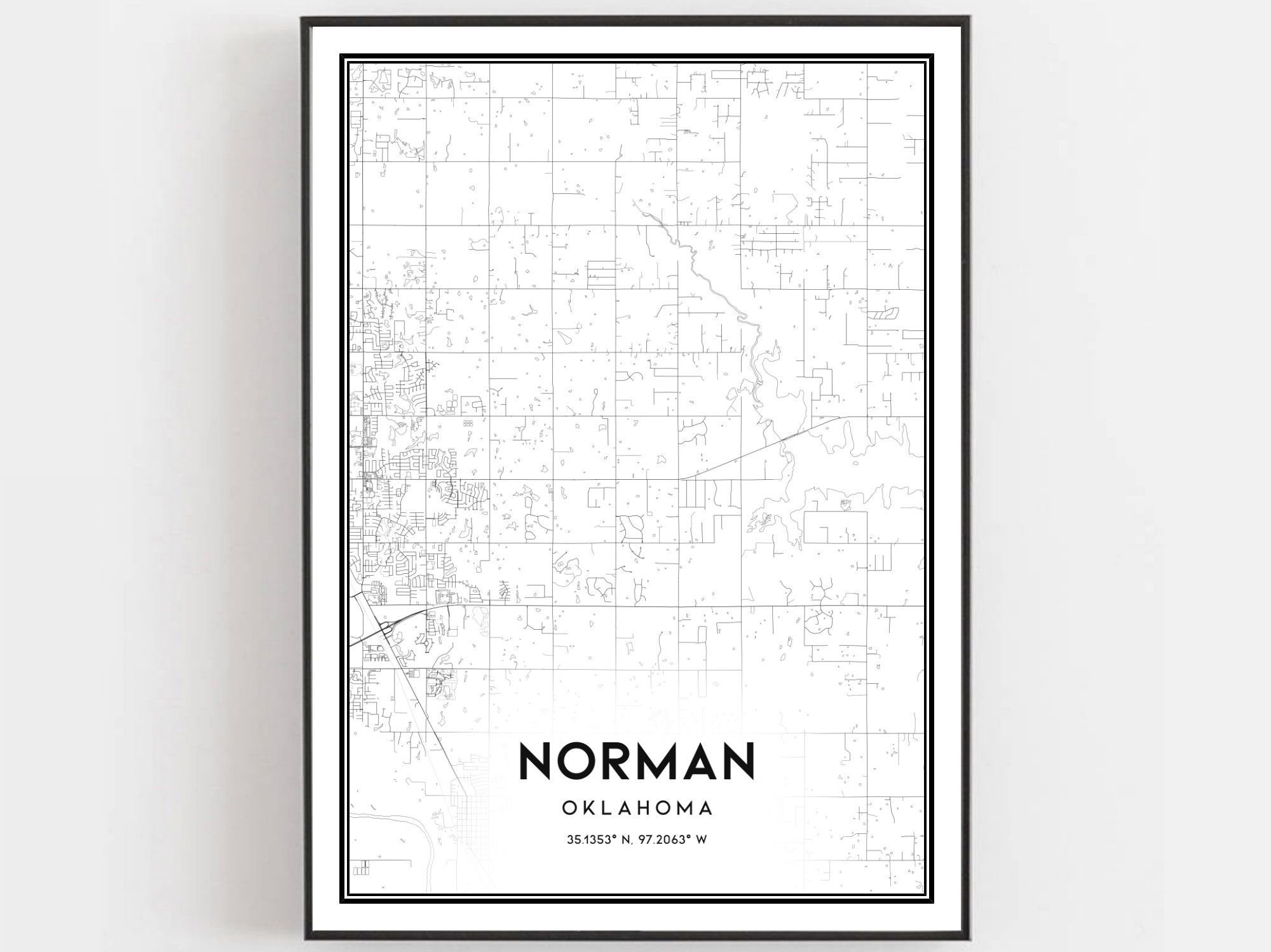 Norman Map Print, Norman Map Poster Wall Art, Ok City Map, Oklahoma ...