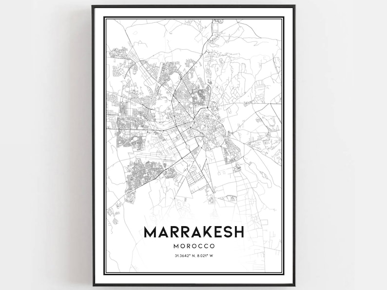 Marrakesh Map Print, Marrakesh Map Poster Wall Art, Marrakesh City Map ...