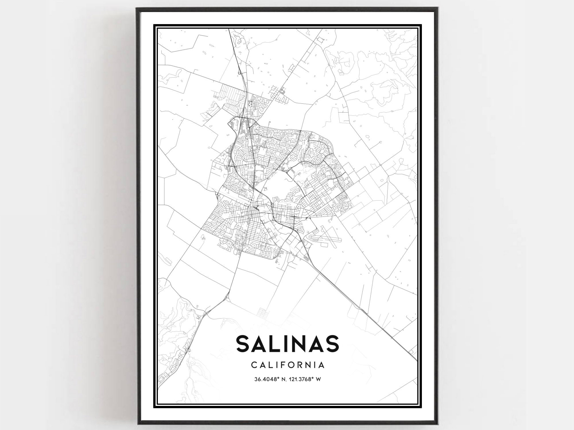 Salinas Map Print Salinas Map Poster Wall Art Ca City Map - Etsy