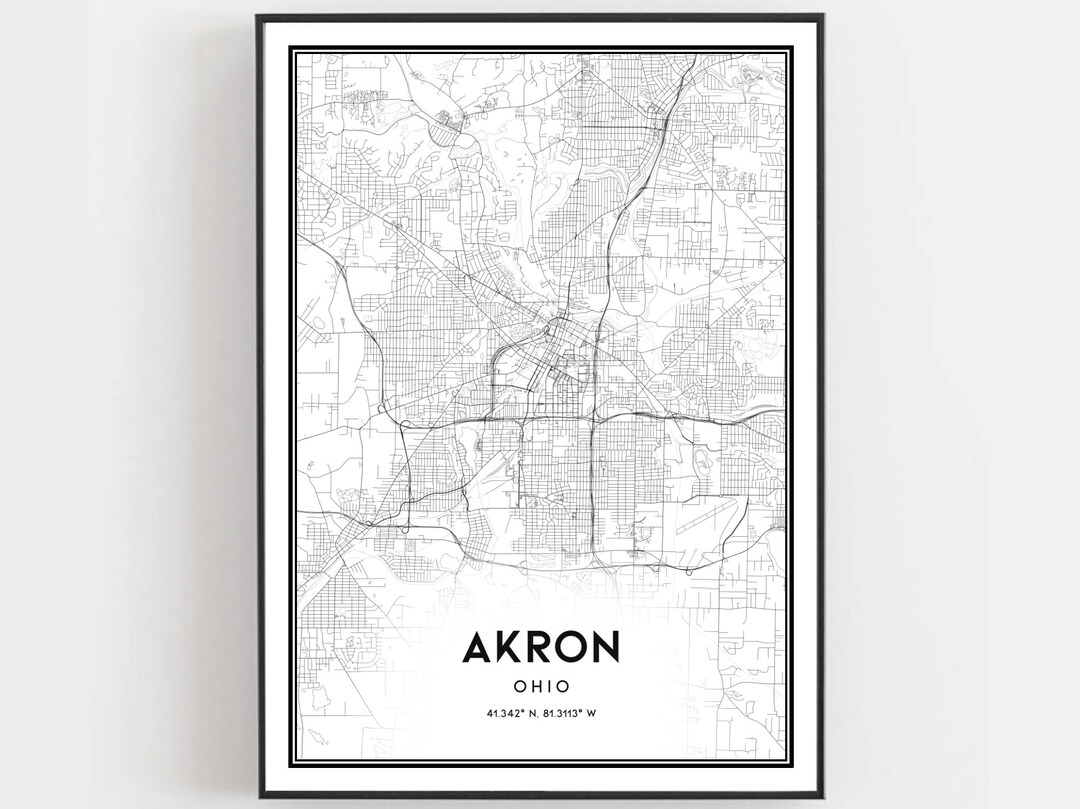 Akron Map Print, Akron Map Poster Wall Art, Oh City Map, Ohio Print ...