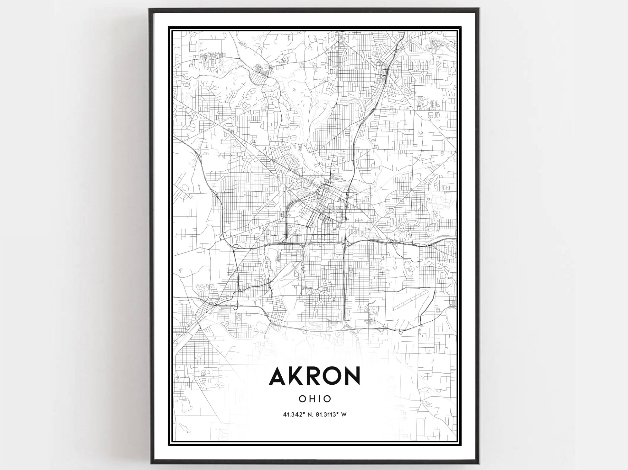Akron Map Print Akron Map Poster Wall Art Oh City Map Ohio - Etsy