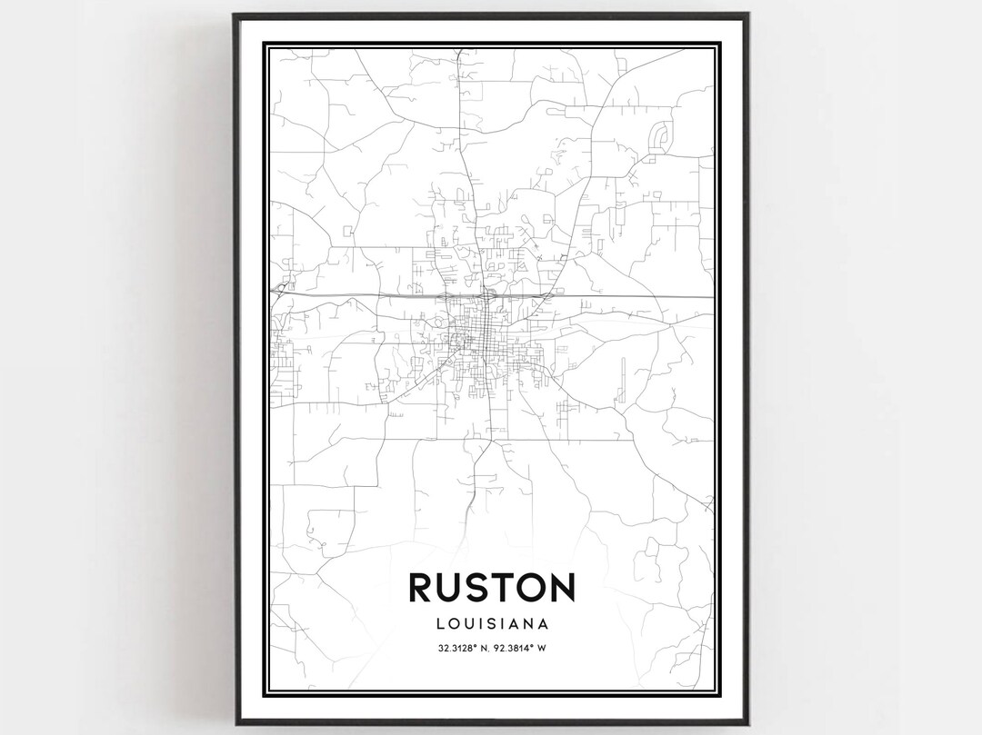 Ruston Map Print, Ruston Map Poster Wall Art, La City Map, Louisiana ...
