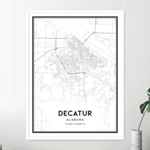 Decatur Map Print, Decatur Map Poster Wall Art, Al City Map, Alabama ...